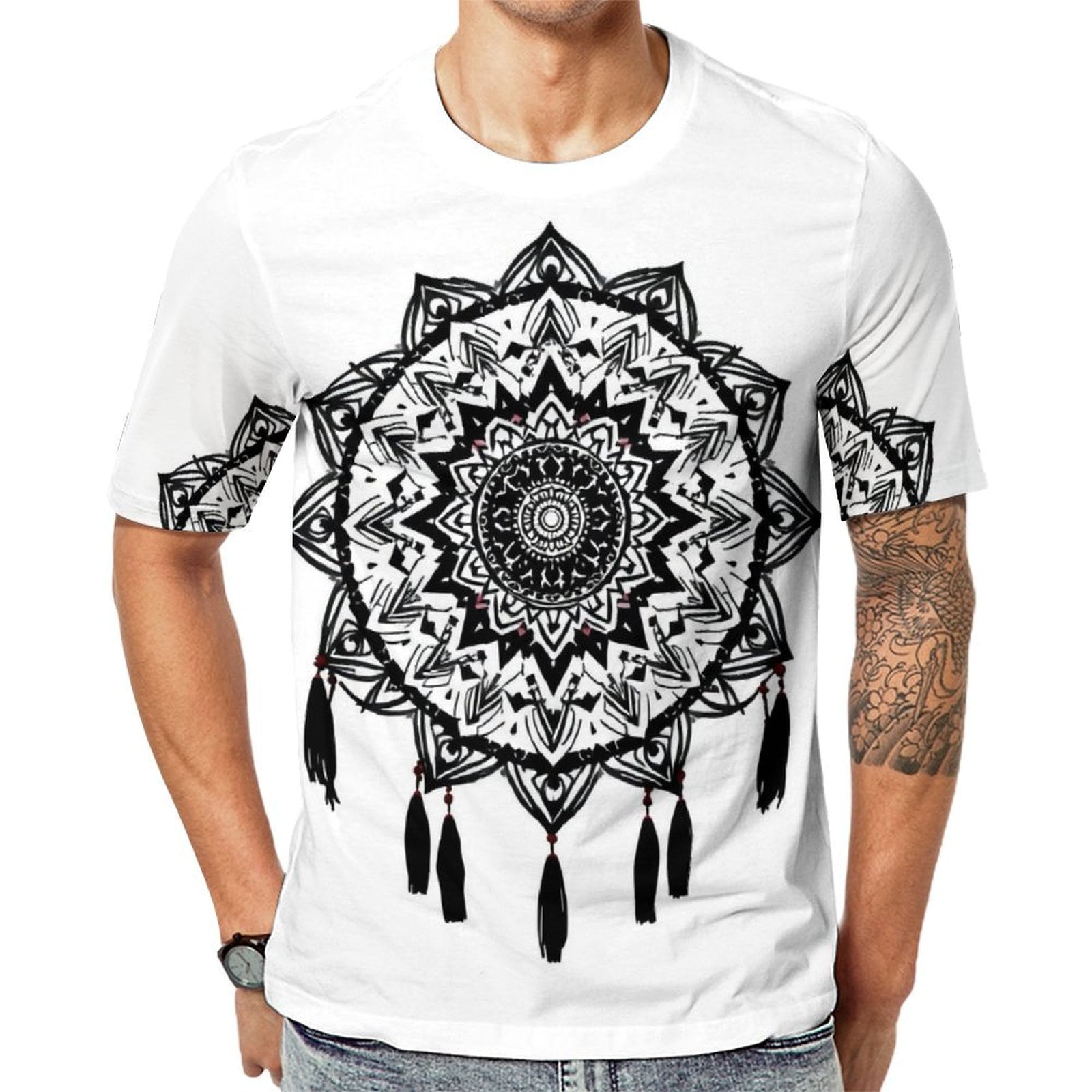 Boho Mandala T-Shirt Man Fun Gym T Shirts Comfortable Beach Hippie Tees ...