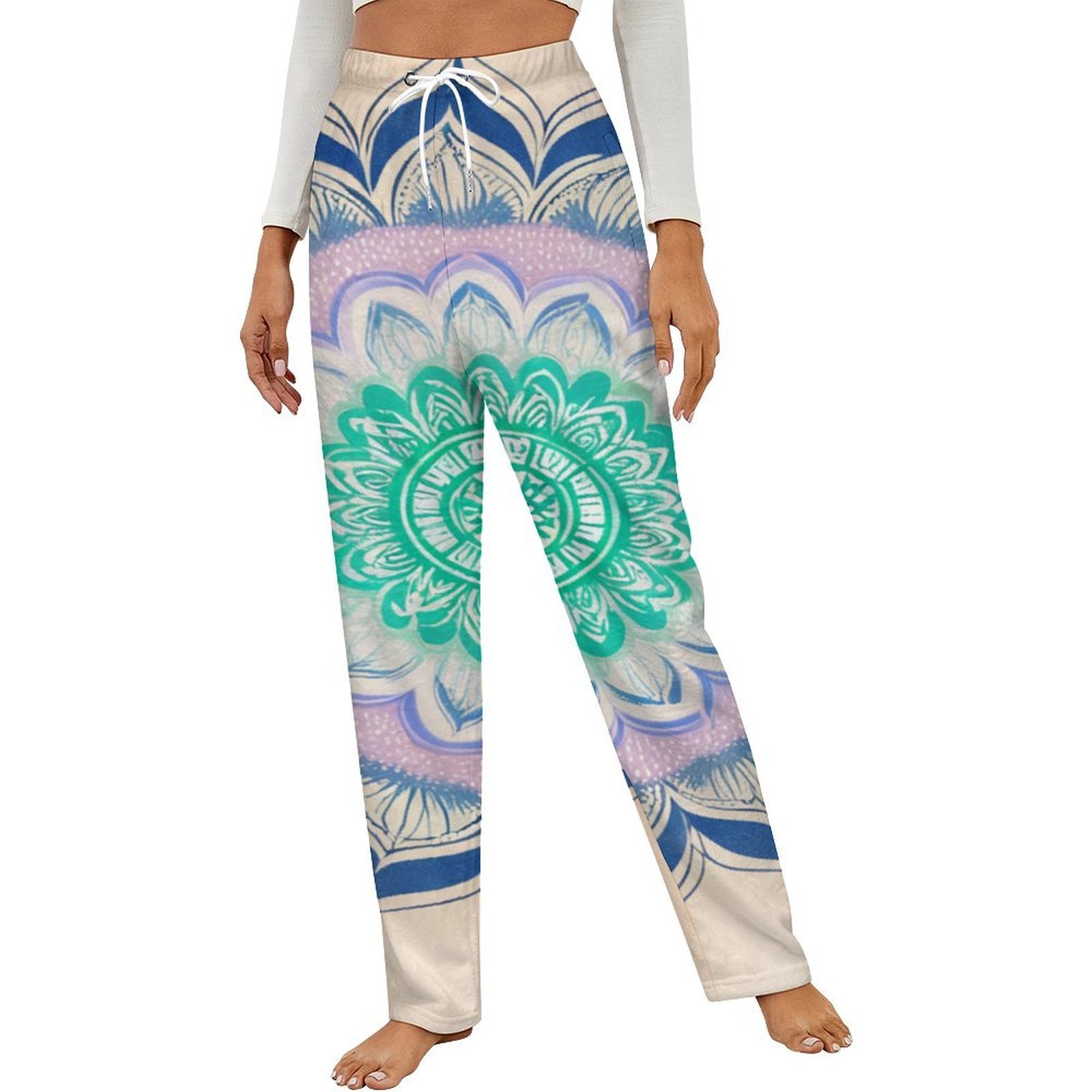 Boho Mandala Tapestry Art Winter Female Pants Flannel High Waist Women ...