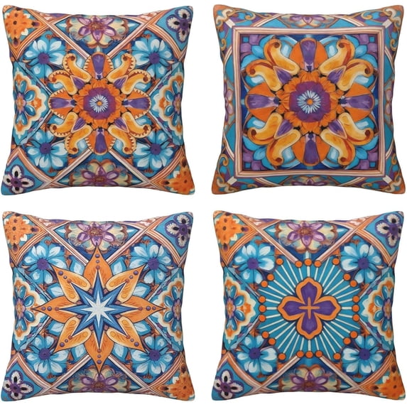Boho Mandala Throw Pillow Covers, 16X16 Inches Set of 4 Decorative ...