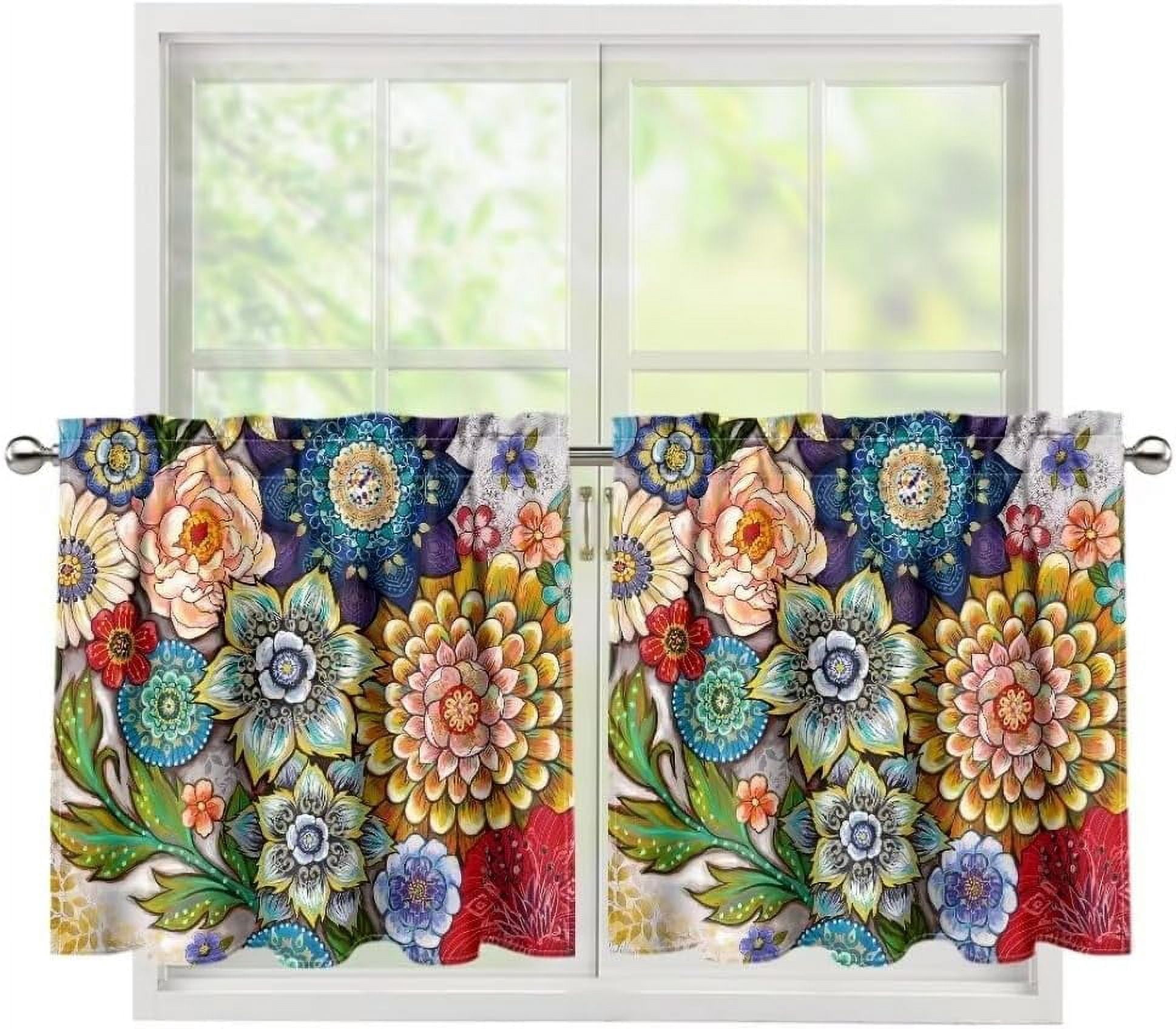 Boho Mandala Tier Short Window Curtain Set,2 Panles Cafe Curtains for ...