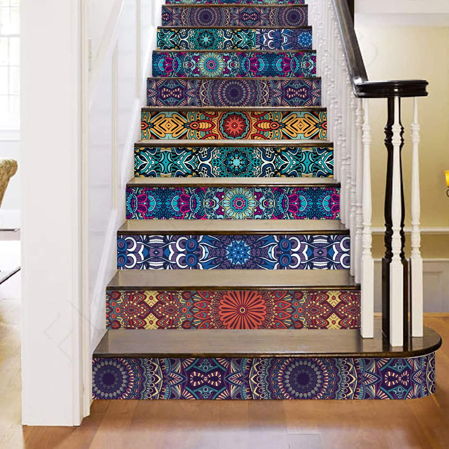 Boho Mandala Totem Stair Stickers Exotic Ethnic Floral Staircase Riser ...