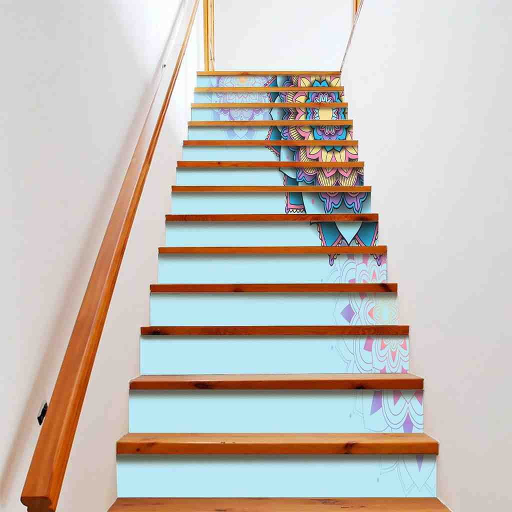 Boho Mandala Totem Stair Stickers Exotic Ethnic Floral Staircase Riser ...