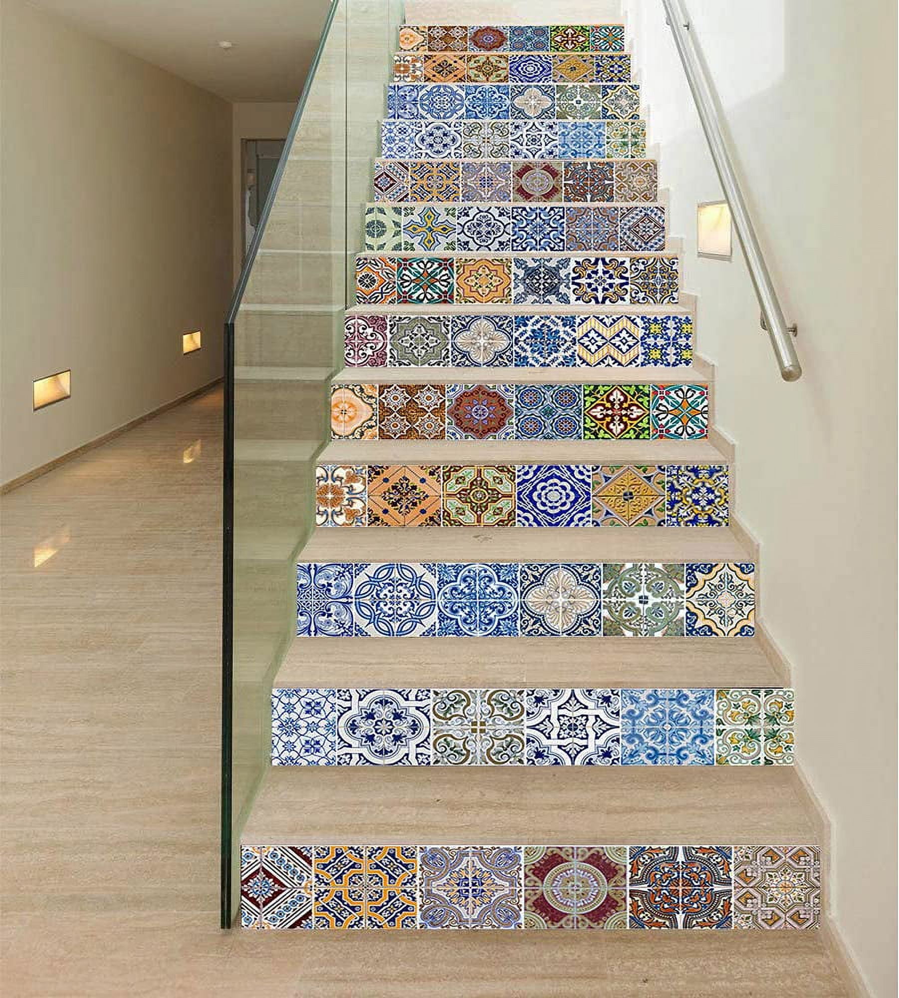 Boho Mandala Totem Stair Stickers Exotic Ethnic Floral Staircase Riser ...