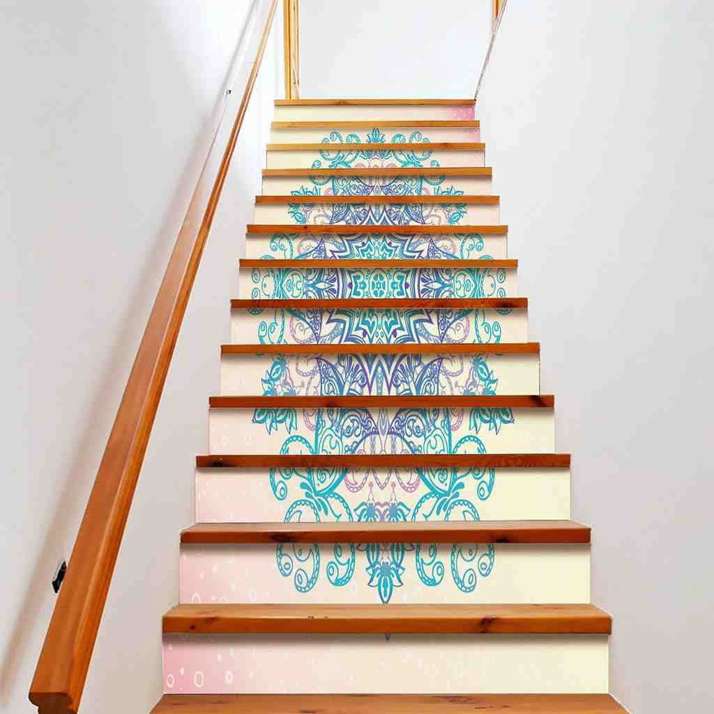 Boho Mandala Totem Stair Stickers Exotic Ethnic Floral Staircase Riser ...