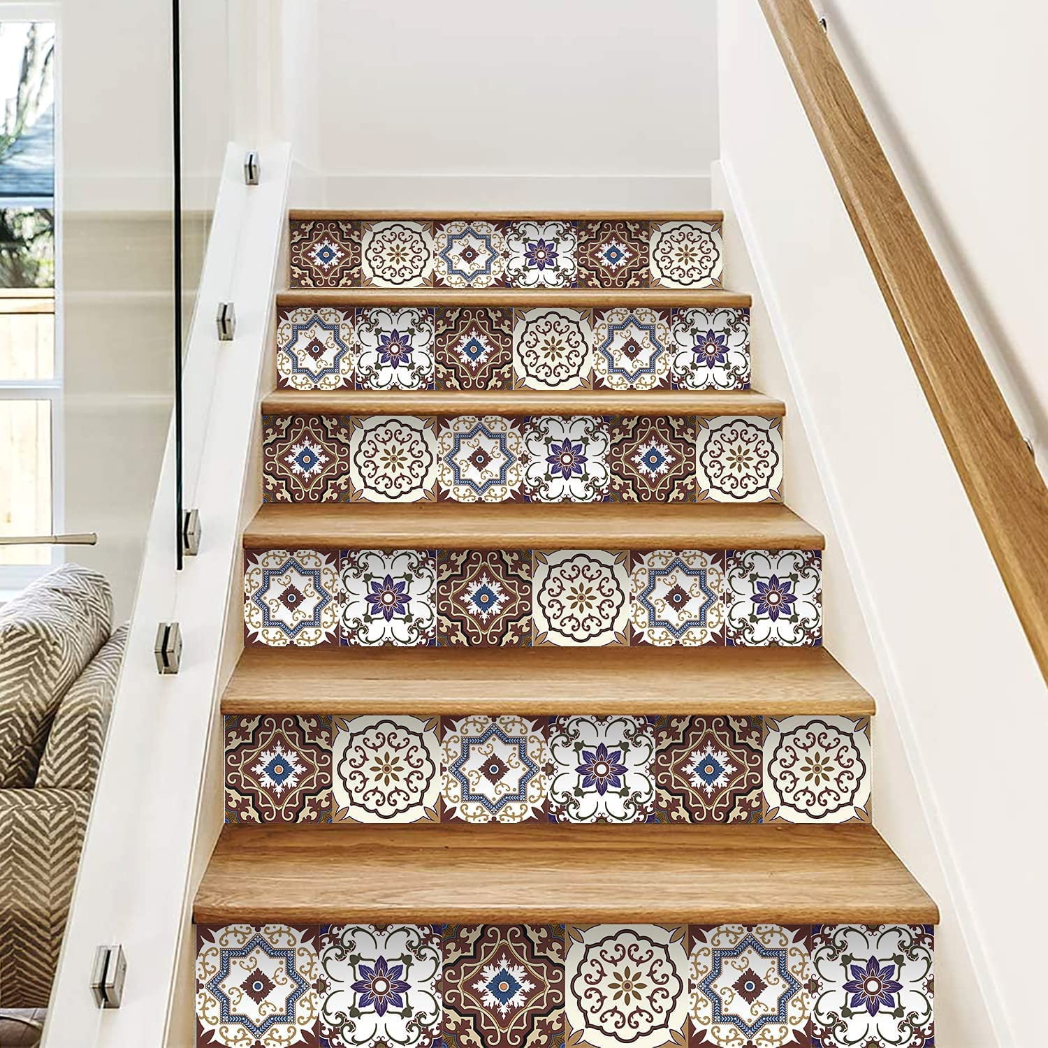 Boho Mandala Totem Stair Stickers Exotic Ethnic Floral Staircase Riser ...