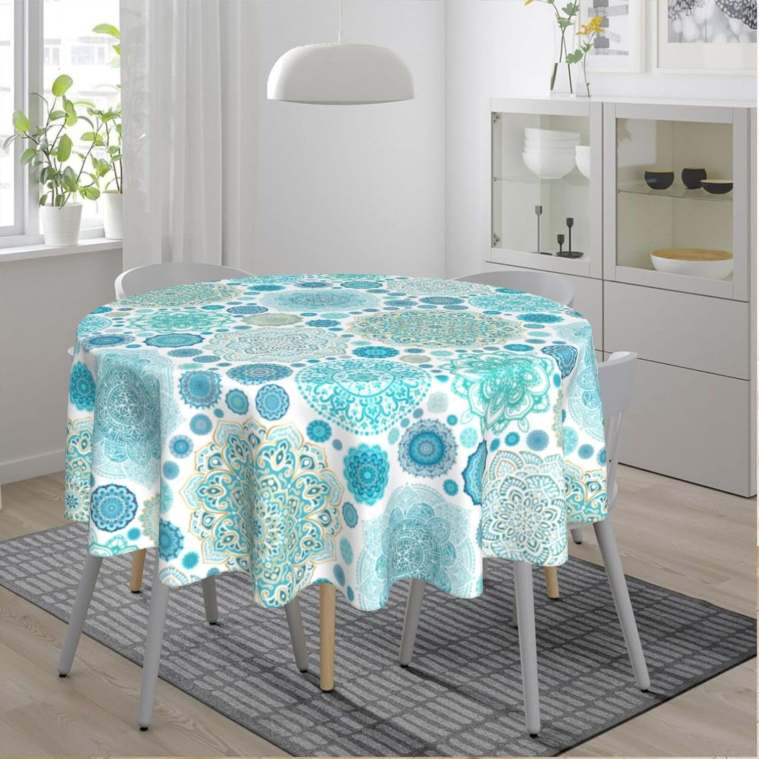 Boho Mandala Turquoise Round Tablecloth 60 Inch, Decorative Holiday ...
