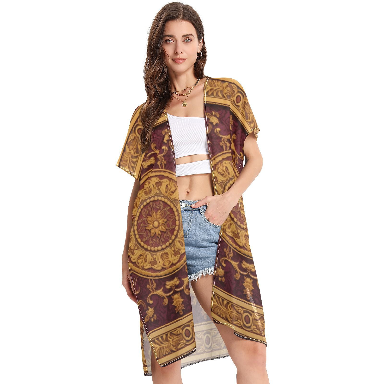 Boho Mandala Vintage Women Swimsuit Cover up V Neck Beach Dress Short ...