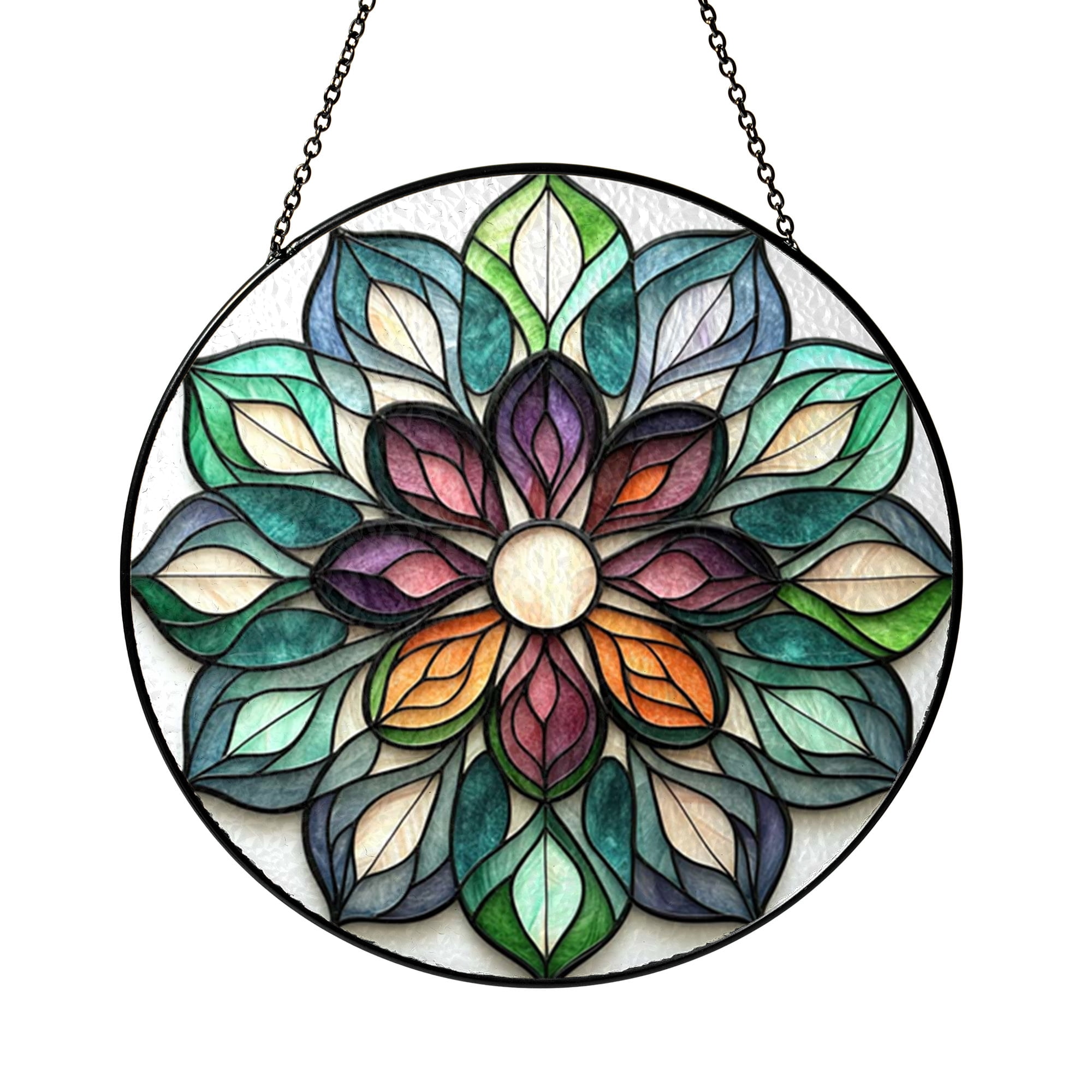 Boho Mandala Window Hanging Suncatcher, Faux Stained Glass Geometric ...