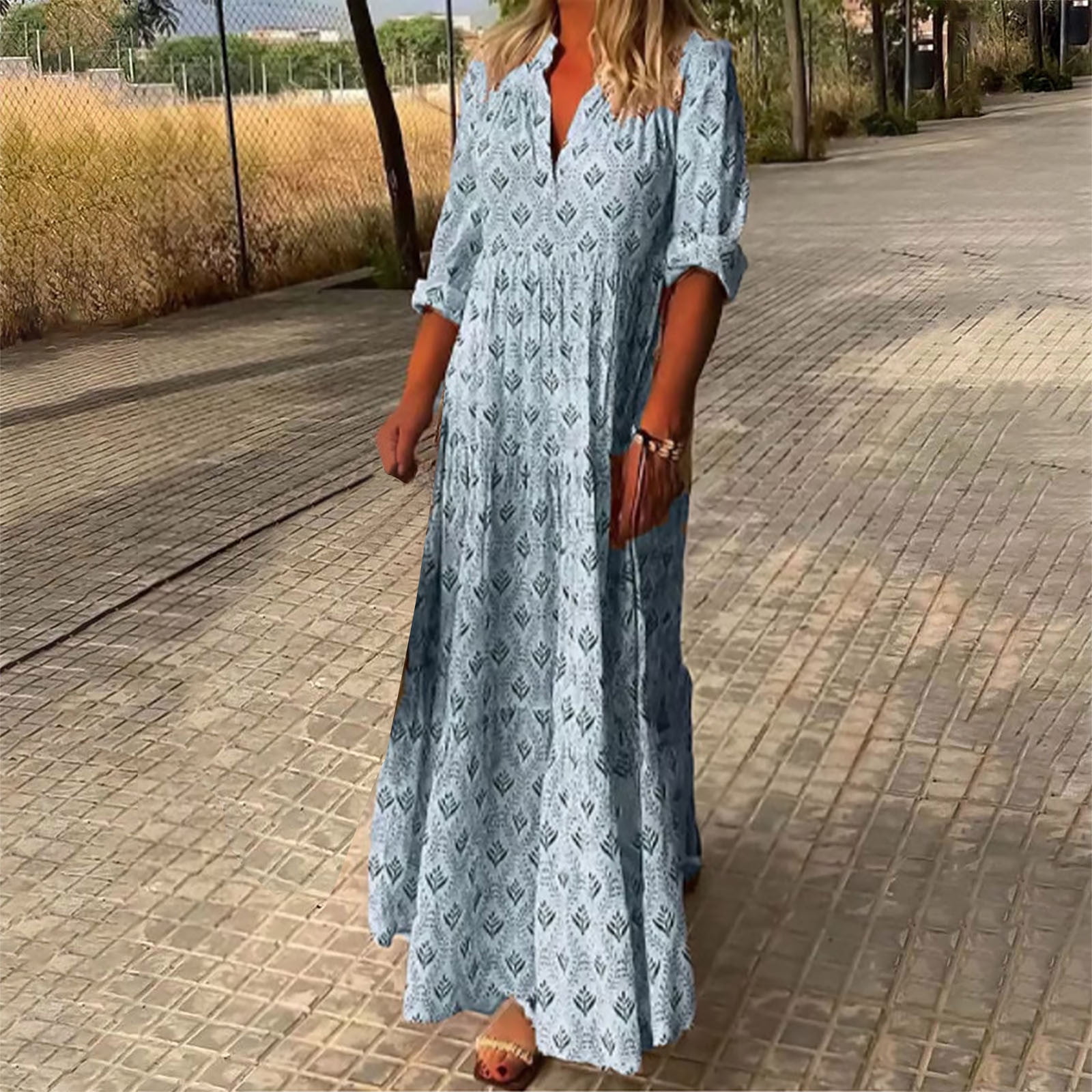 Boho Maxi Dress for Women 2025 Trendy Long Sleeve Floral Dress Tiered ...