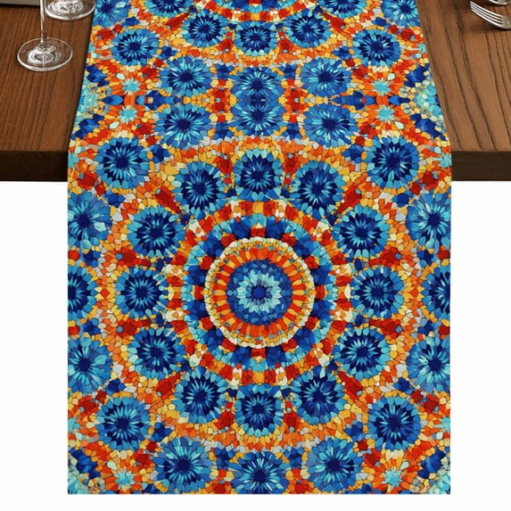 Boho Medallion Burlap Cotton Table Runner 13x70 Inches Long, Farmhouse ...