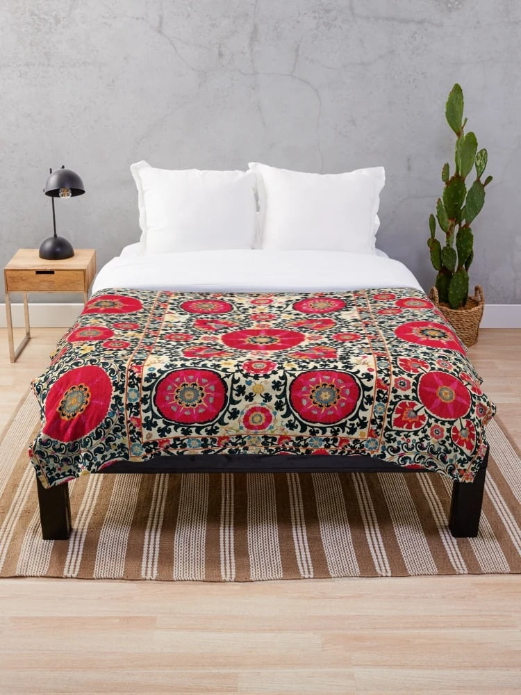 Boho Medallion Sherpa Throw Blanket, 2 Layer Polyester Fleece, Red ...