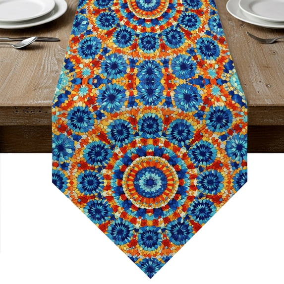 Boho Medallion Table Runner Linen Burlap Table Runner 72 Inches Long ...