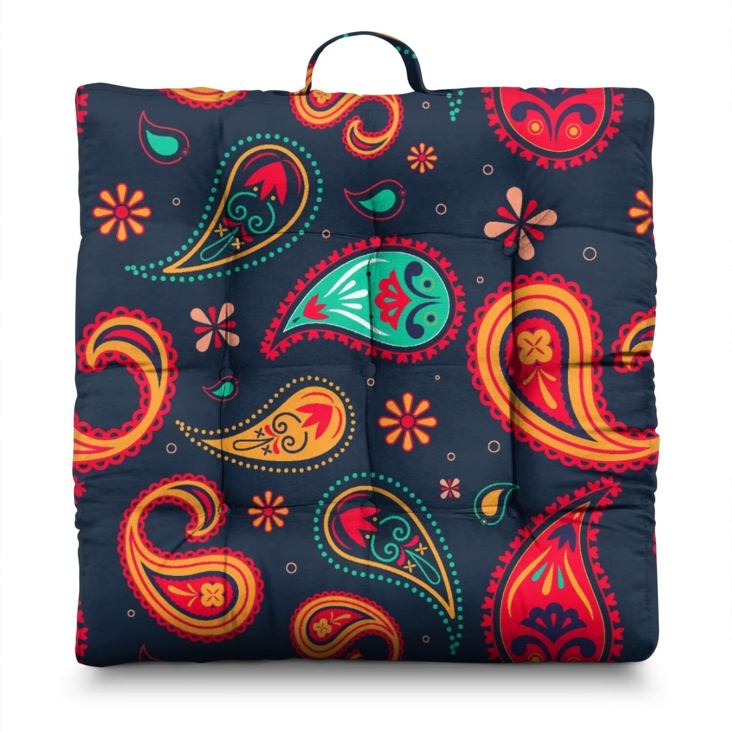 Boho Meditation Floor Pillow with Paisley Design, Square Cushion for ...