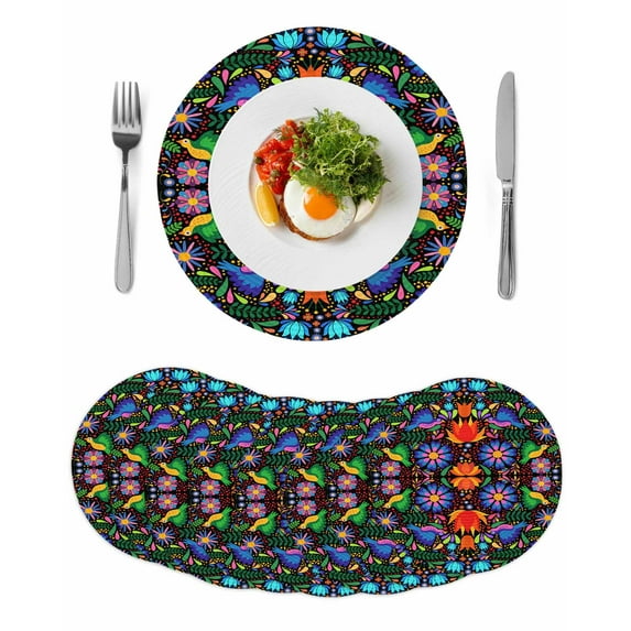 Boho Mexican Texture Round Table Placemats set of 8, Abstract Floral ...
