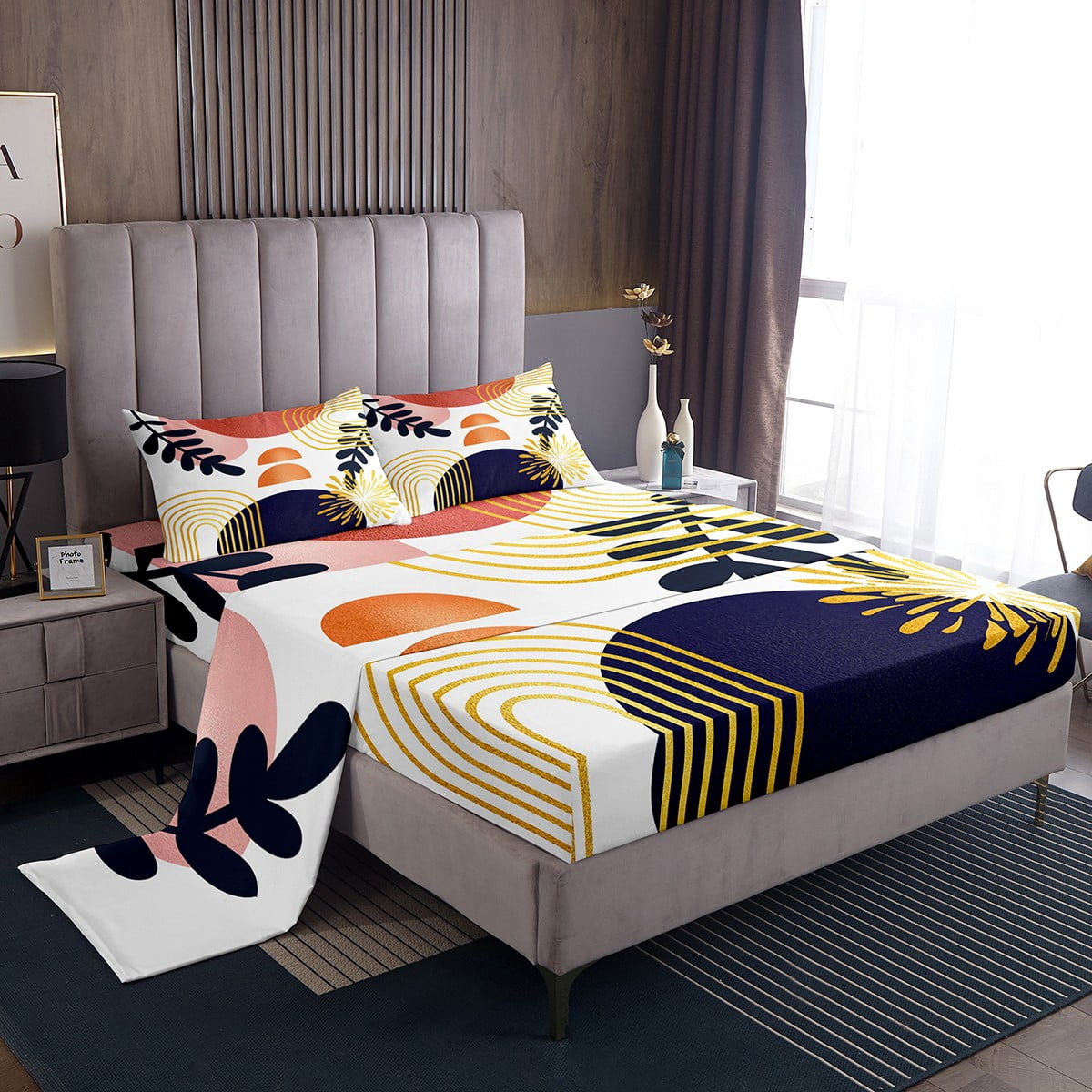 Boho Mid Century Bed Sheets Set Abstract Geometric Sheets,Modern ...