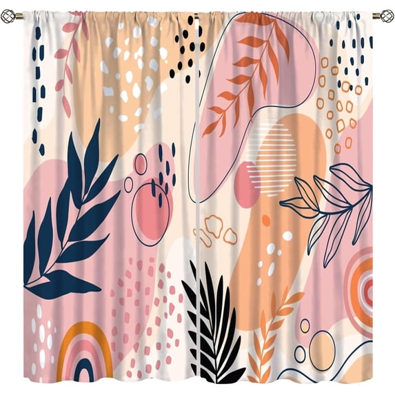 Boho Mid Century Curtains, Modern Abstract Tropical Leaf Aesthetic ...