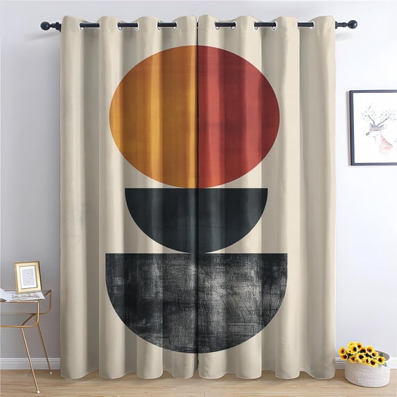 Boho Mid Century Modern Blackout Curtains, Abstract Geometric Window ...