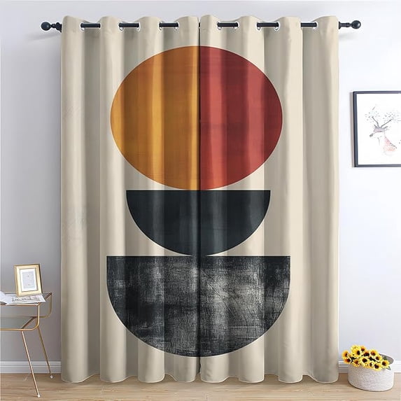 Boho Mid Century Modern Curtains, Geometric Abstract Window Curtains ...