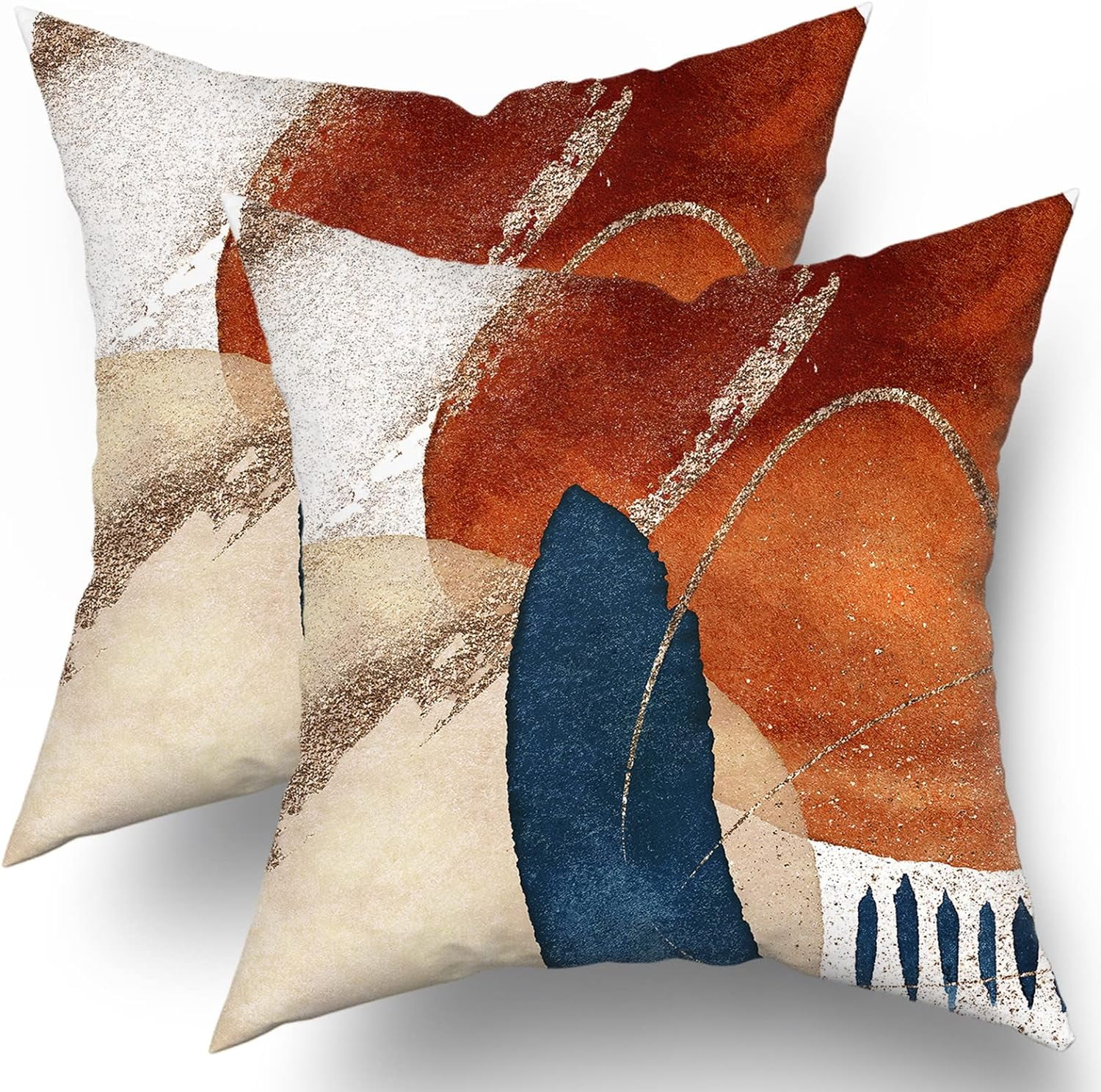 Boho Mid Century Modern Pillow Covers 18X18 in Navy Blue Burnt Orange ...