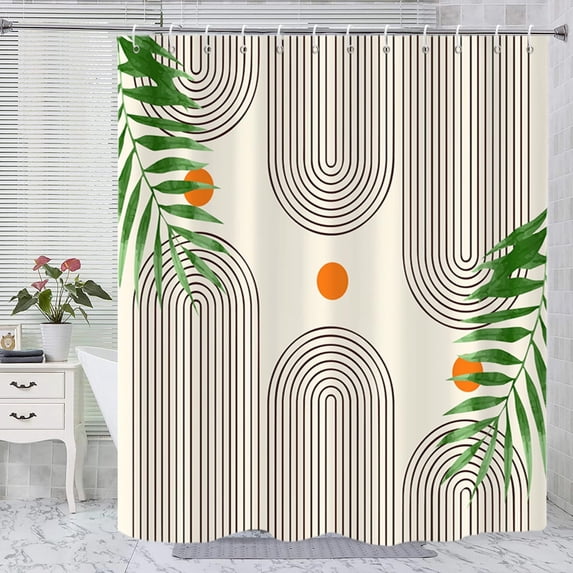 Boho Mid Century Modern Shower Curtain, Abstract Arch Leaf Minimalist ...