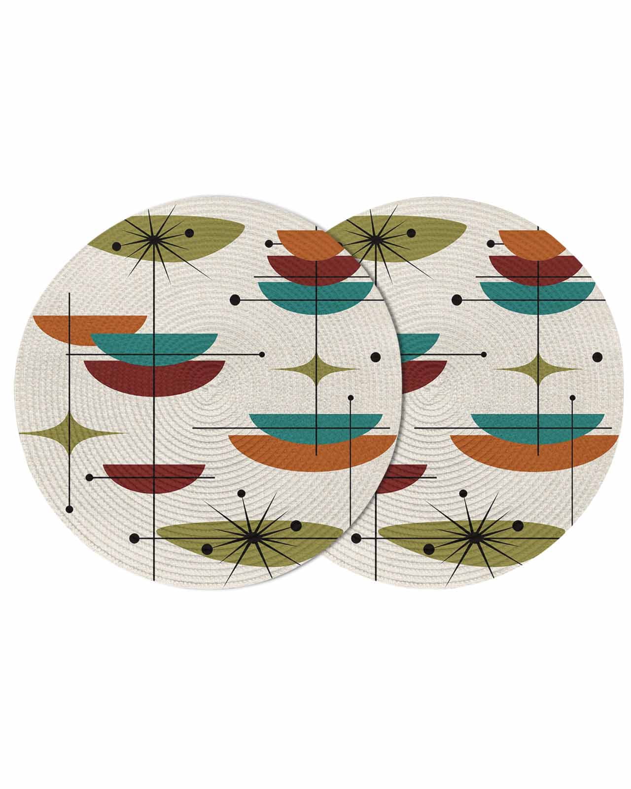 Boho Mid Century Round Table Placemats set of 2, Turquoise Orange ...
