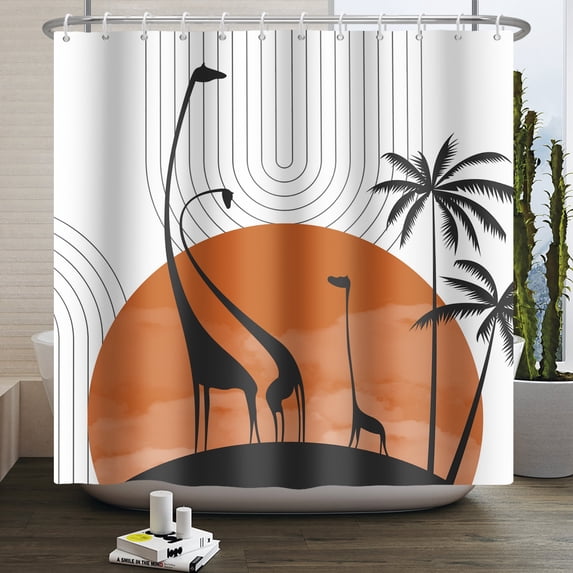 Boho Mid Century Shower Curtain Abstract Funny Giraffe Bath Curtain ...