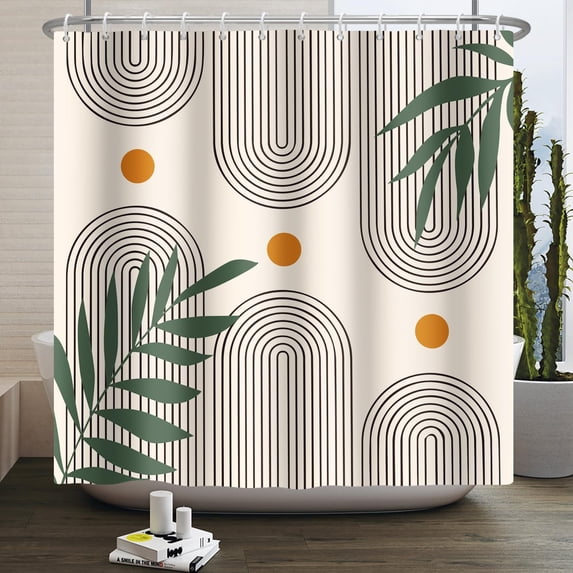 Boho Mid Century Shower Curtain Bohemian Minimalist Geometric Arch Sun ...