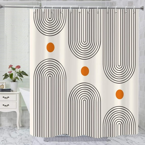 Boho Mid Century Shower Curtain, Minimalist Abstract Arch Simple Sun ...