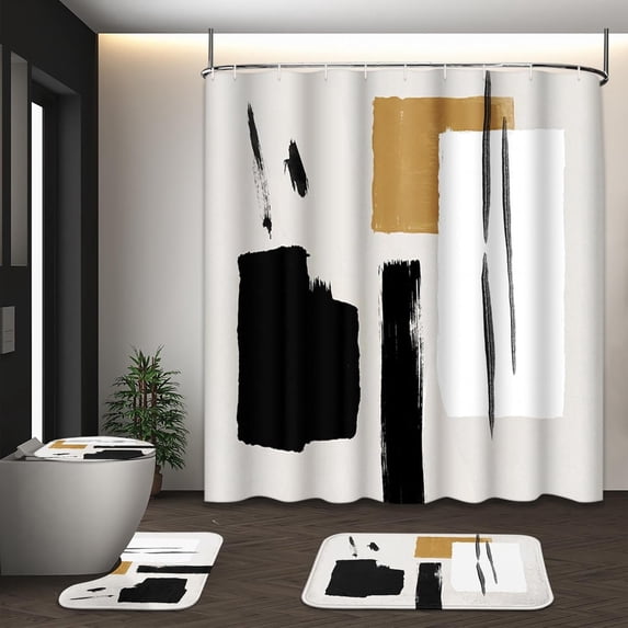 Boho Mid Century Shower Curtain Set with Toilet Lid Cover and Non-Slip ...