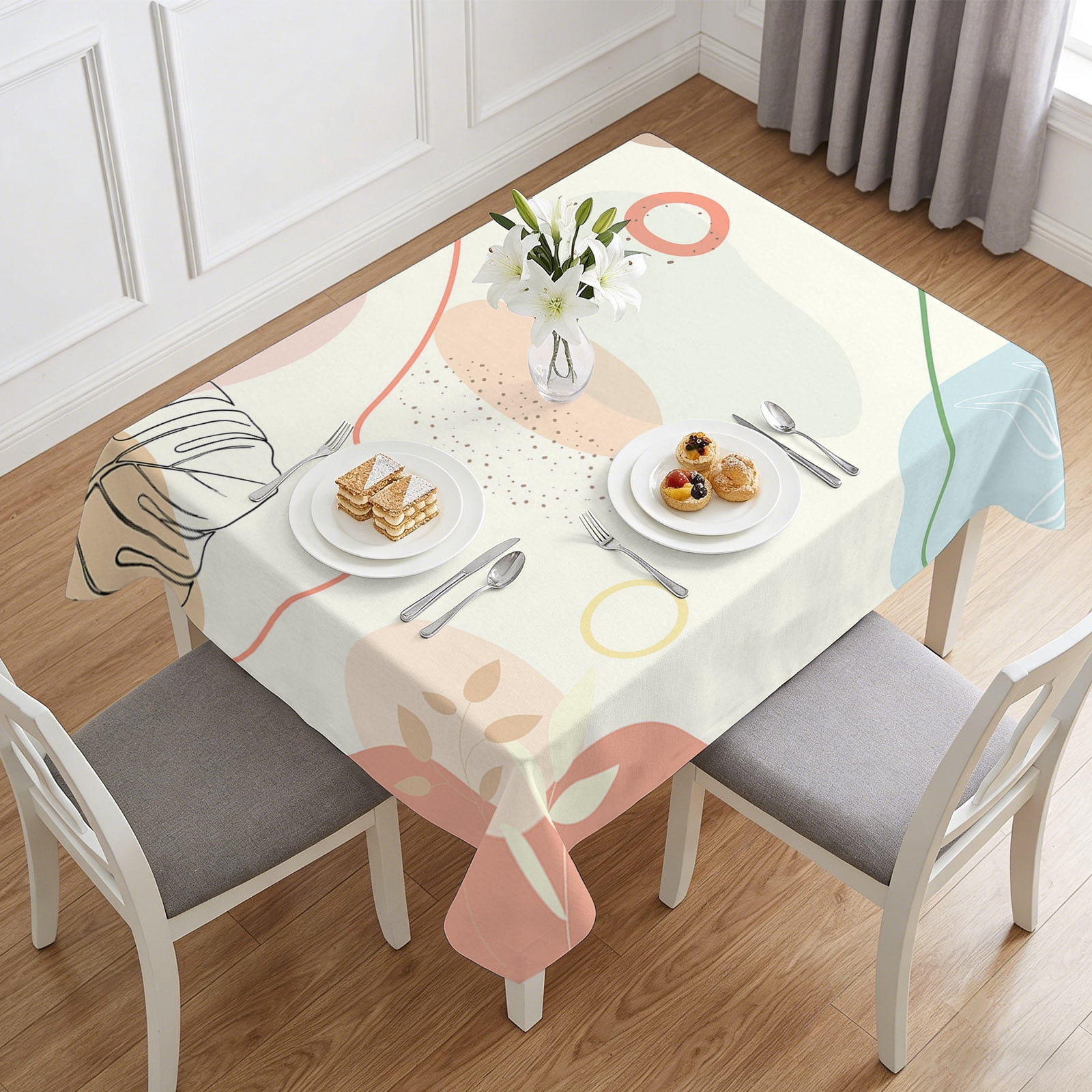 Boho Mid Century Simple Plant Table Cloth 60x84in, Waterproof Rectangle ...
