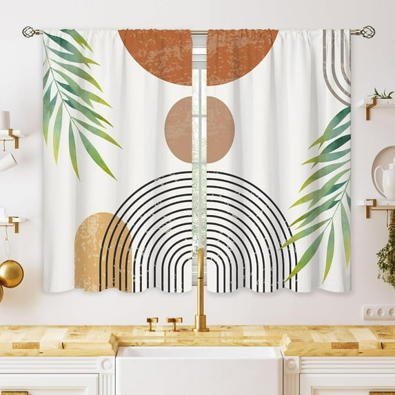 Boho Mid Century Small Kitchen Curtains Modern Abstract Window ...