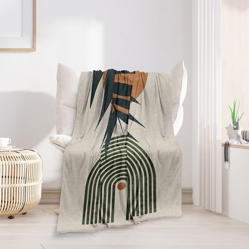 Boho Mid Century Throws Blankets Beige Orange Modern Abstract Throw ...