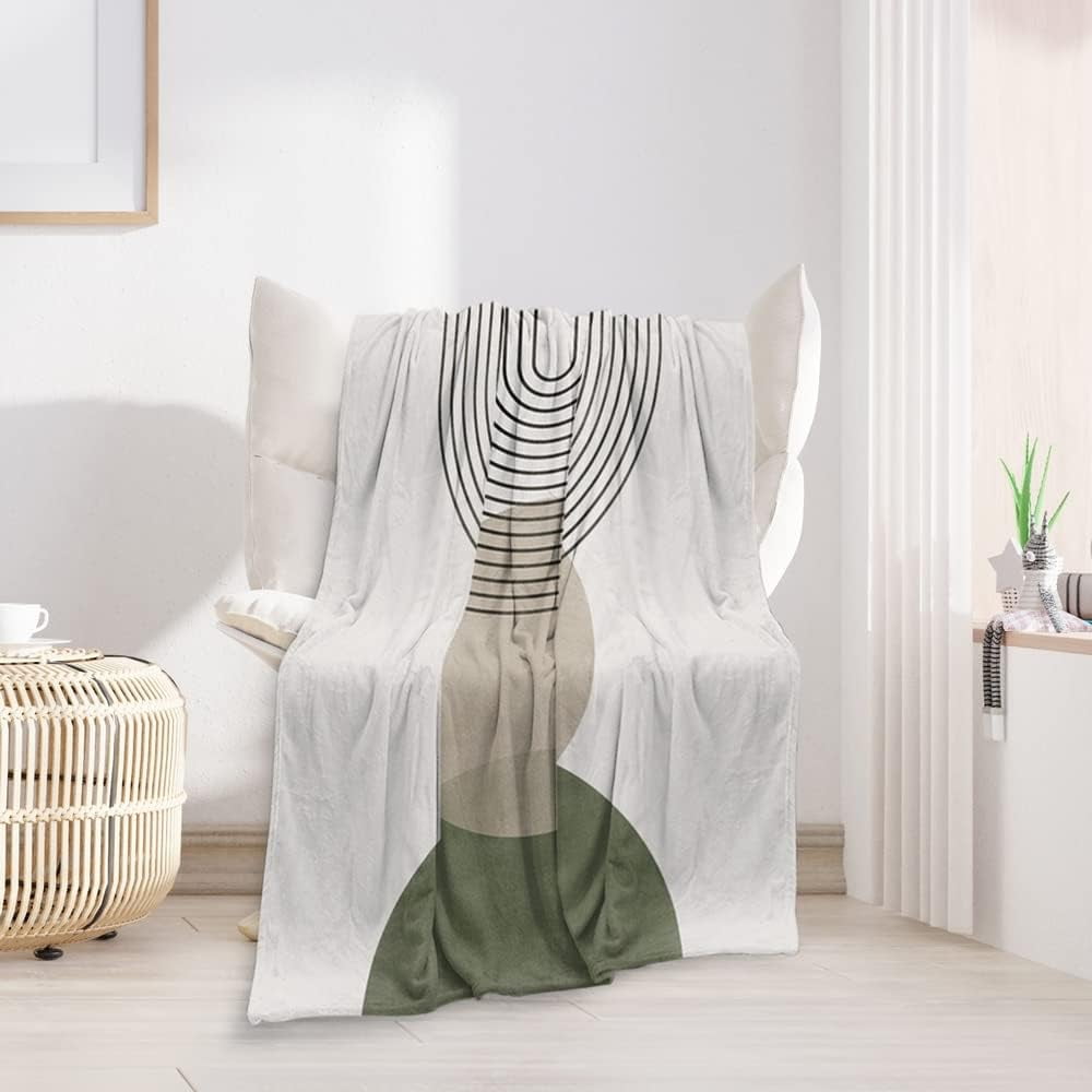 Boho Mid Century Throws Blankets Olive Green Modern Abstract Throw ...