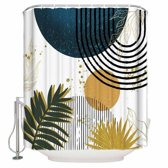 Boho Middle Century Bathroom Shower Curtains with 12 Hooks Polyester ...