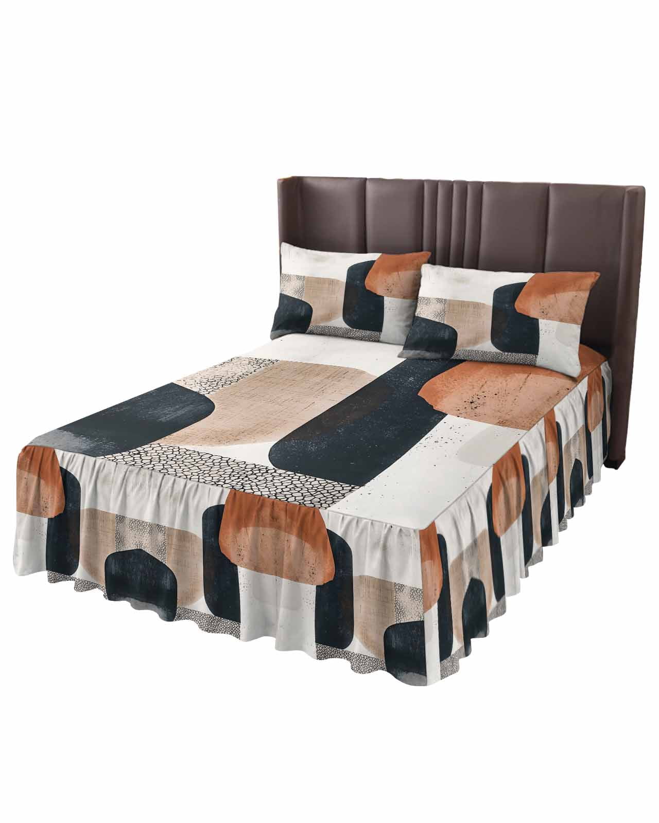 Boho Middle Century Bed Skirt Queen Size 18 Inch Drop, Abstract Modern ...