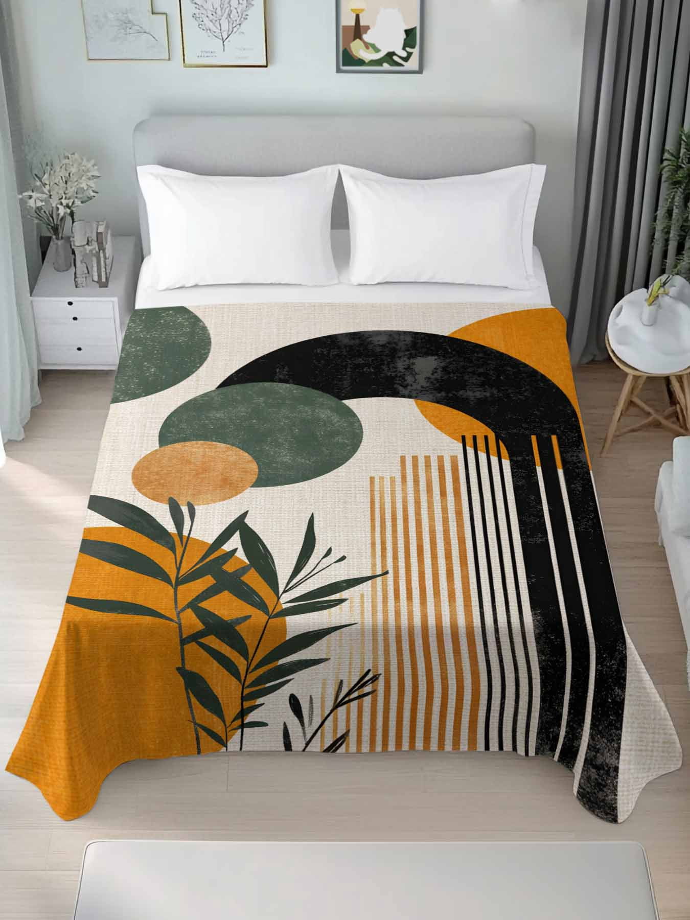 Boho Middle Century King Size Flat Sheet, Wrinkleproof & Fadeproof ...
