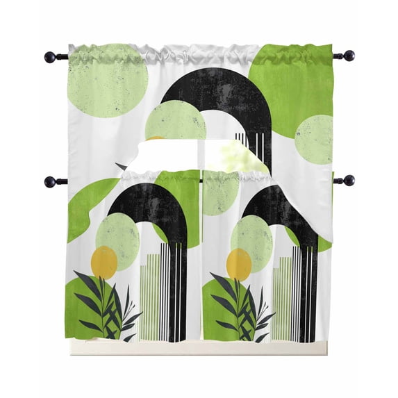 Boho Middle Century Kitchen Curtain and Valance Set 3 Pieces,Rod Pocket ...