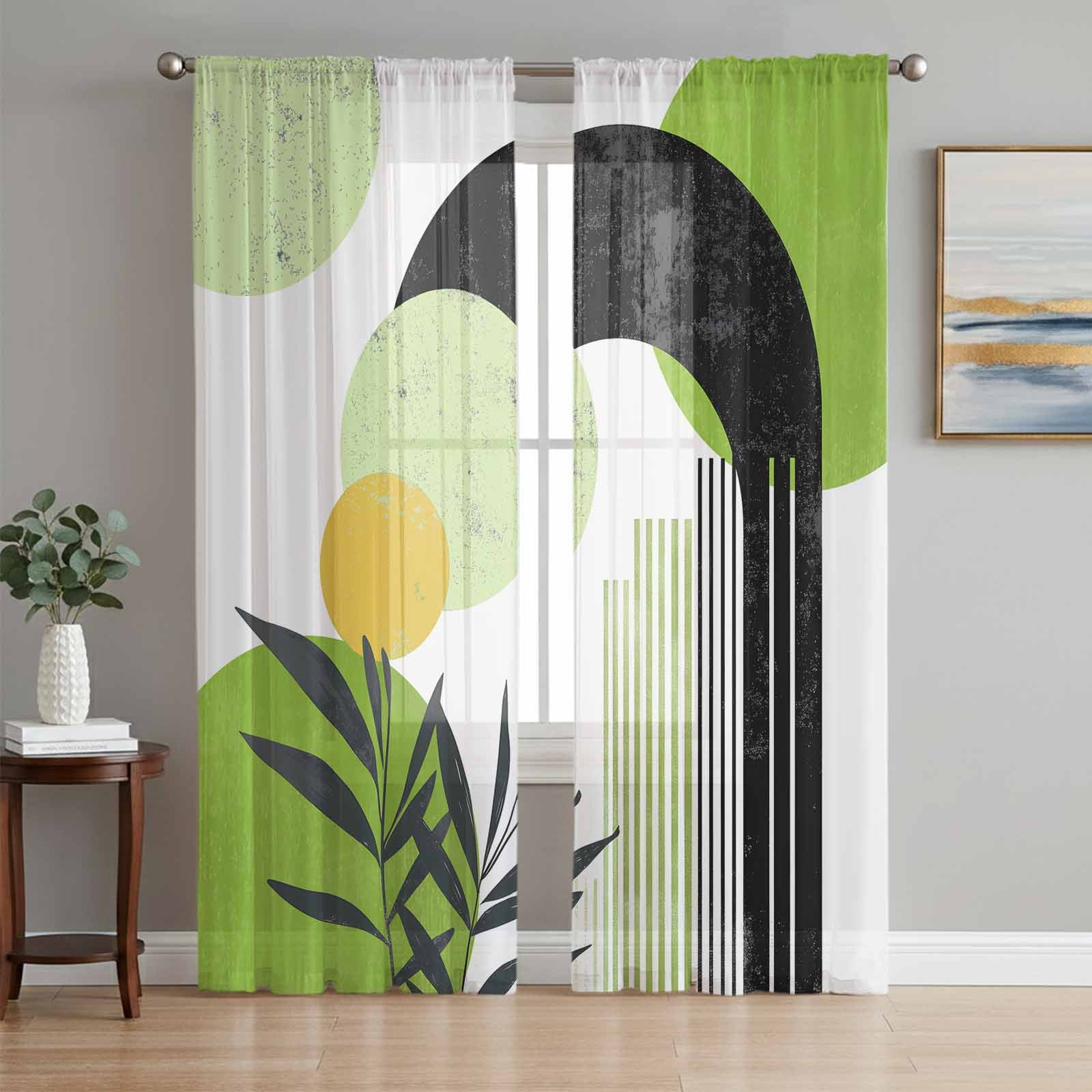 Boho Middle Century Semi Sheer Curtains 96 Inch Length 2 Panels Set ...