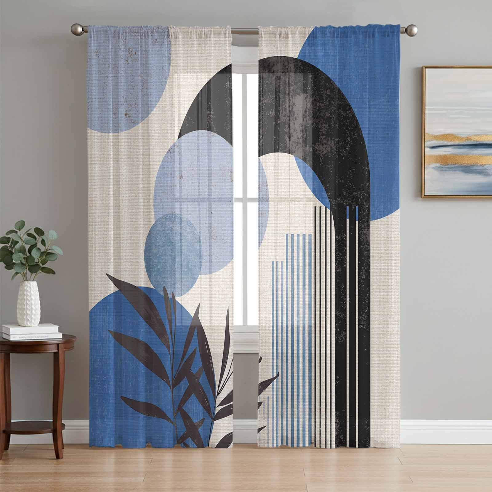 Boho Middle Century Sheer Curtains 84 Inch Length 2 Panels Set ...