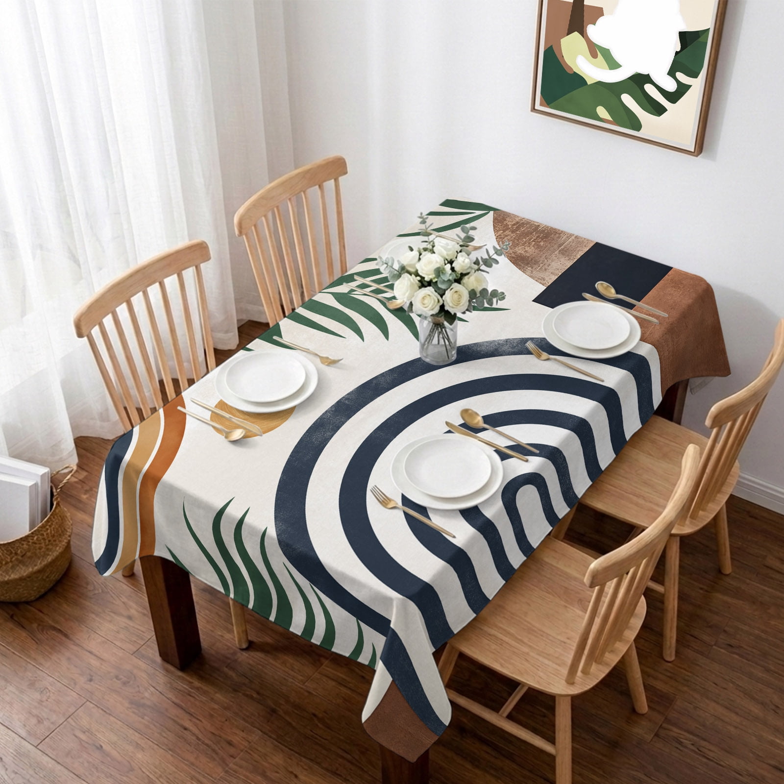 Boho Middle Century Table Cloth Waterproof Tablecloths, Modern Abstract ...