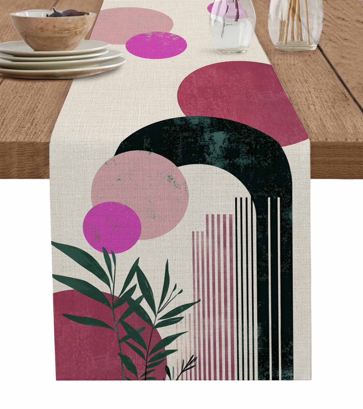 Boho Middle Century Table Runner 72 Inches, Abstract Pink Geometric ...
