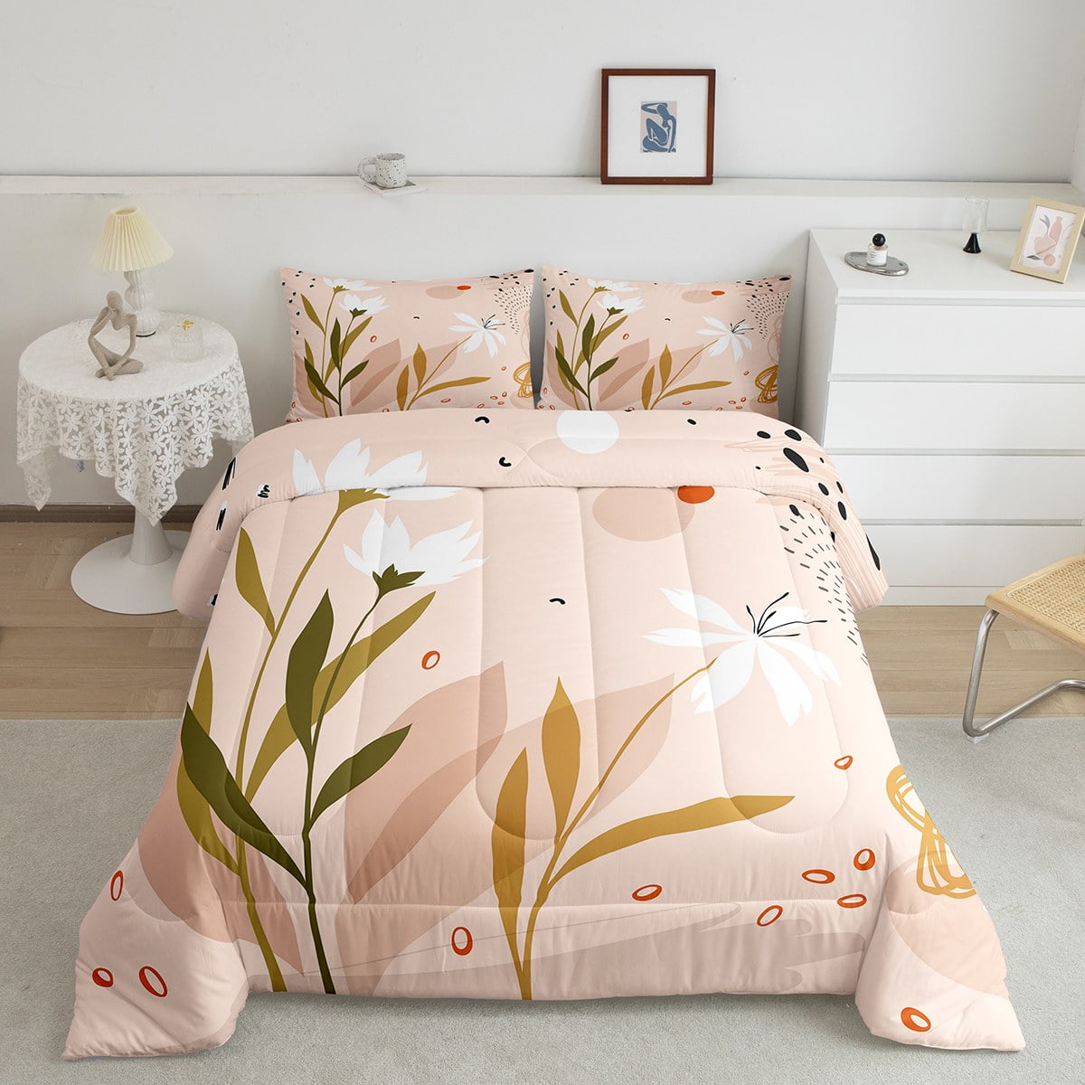 Boho Minimalist Comforter Set Twin Hippie Abstract Art Bedding Set ...