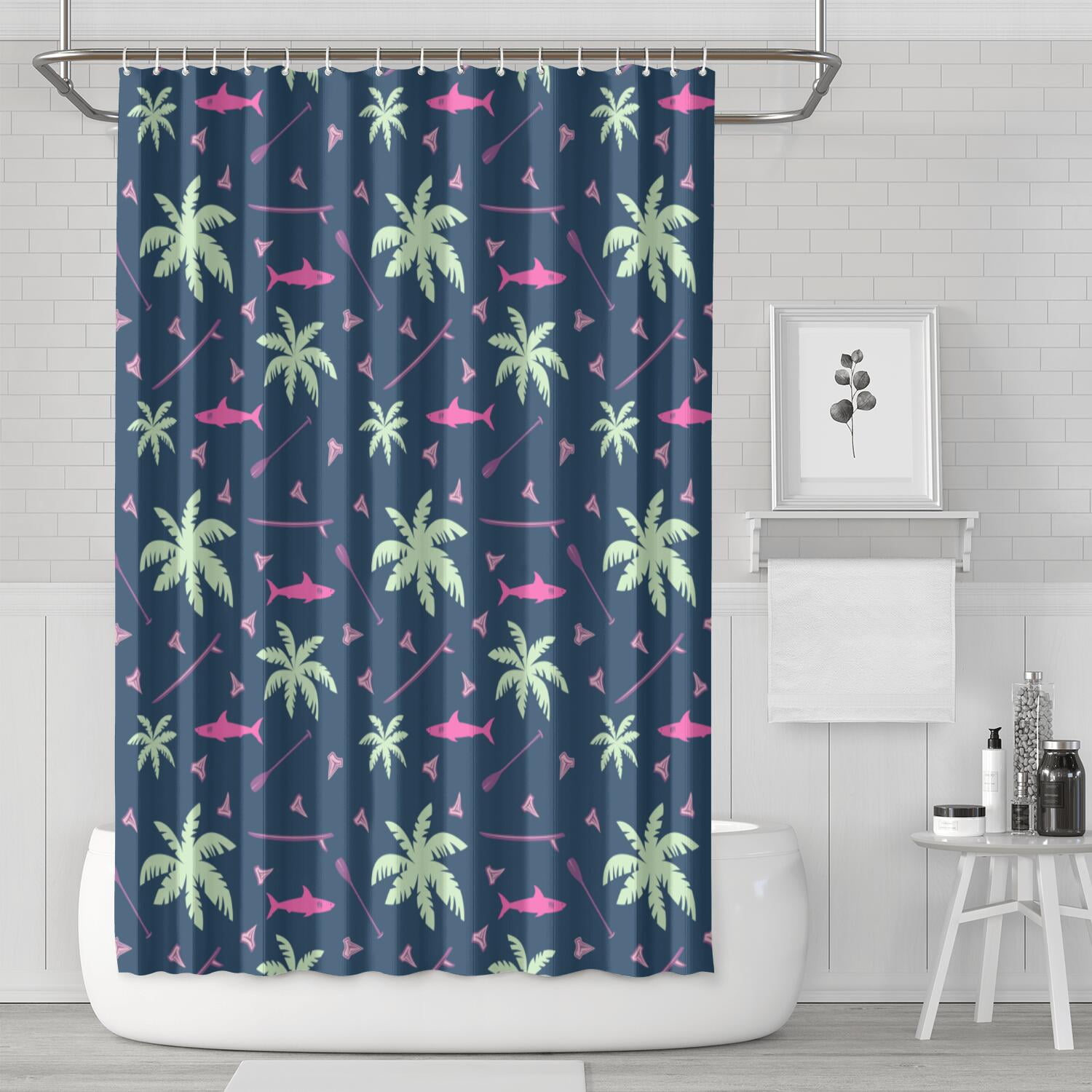 Boho Minimalist Palm Tree Shower Curtain, Waterproof Fabric with Hooks ...