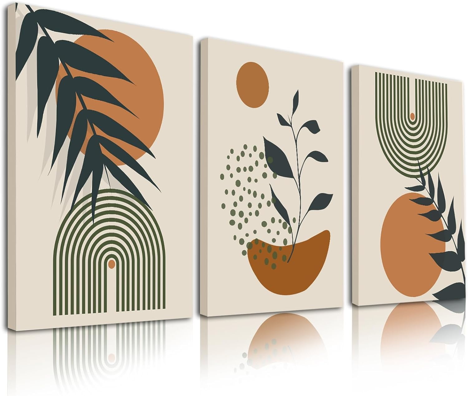 Boho Minimalist Wall Art Set of 3 Framed Canvas Wall Art, Boho Wall Decor Mid-Century Modern ...