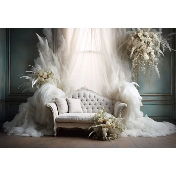 Boho Mint Floral Curtain Adult Birthday Wedding Maternity Portrait r ...