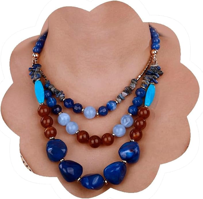 Boho Mixed Multi-Colored Stone Necklace With Earrings Tumbled Gemstones ...