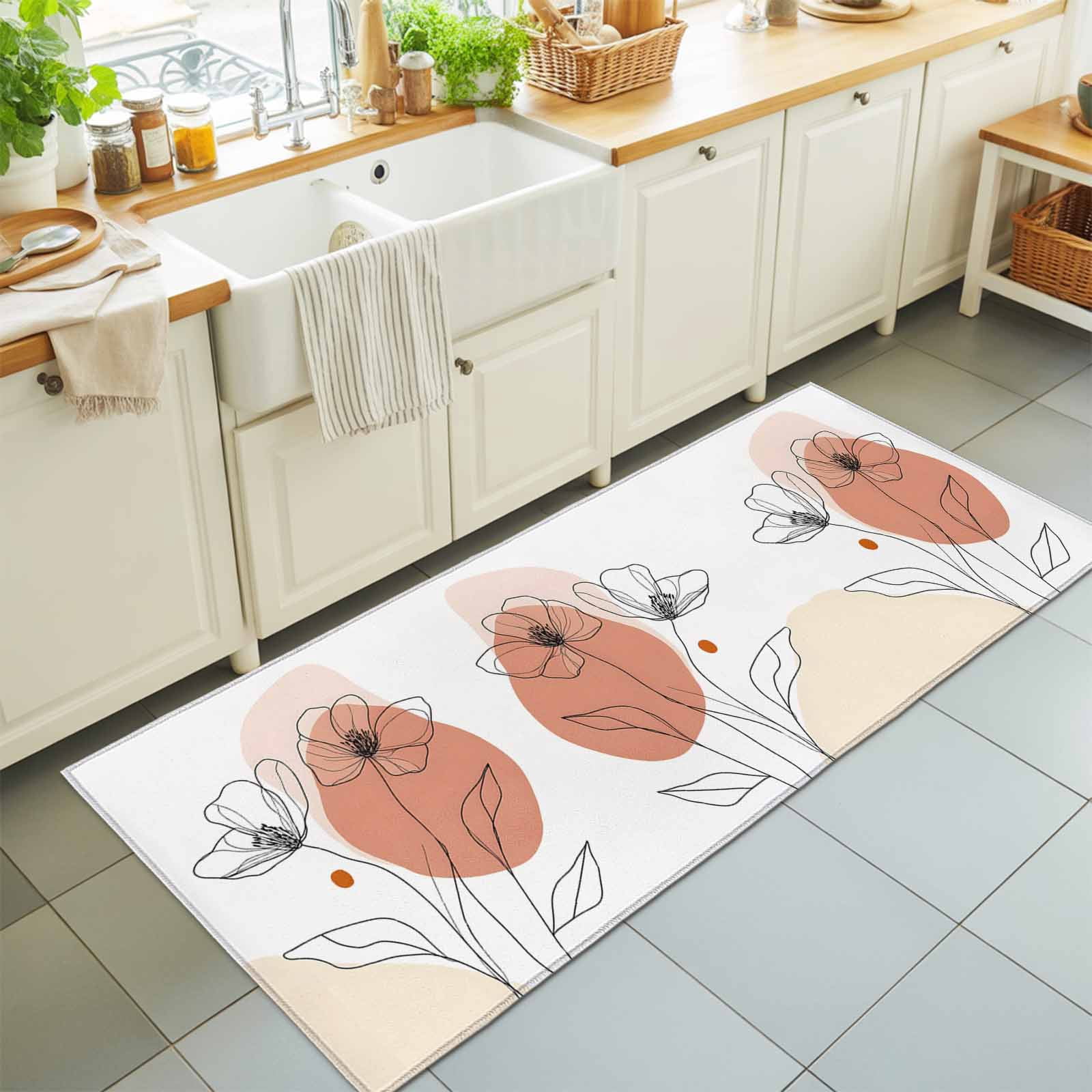 Boho Modern Flower Line Sketch Art Rectangle Rug 2'x6' Minimalist Color ...