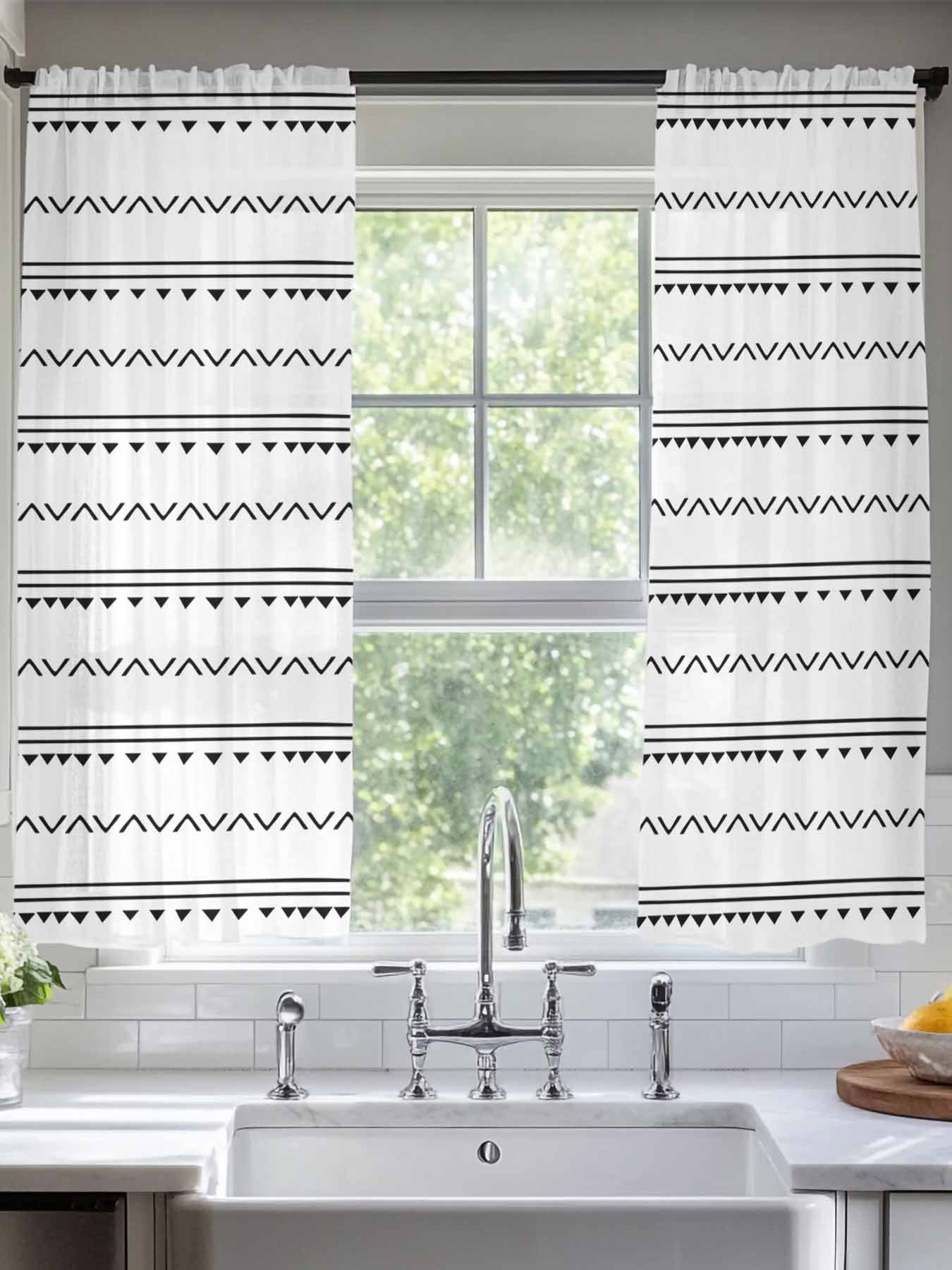 Boho Modern Geometric Art Chiffon Sheer Curtains 72 Inches Long Stripe ...