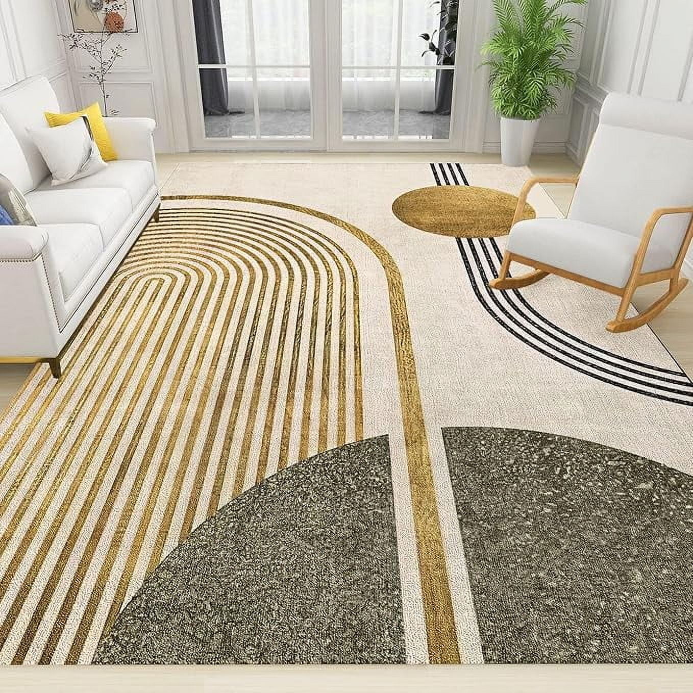 Boho Modern Geometry Area Rugs, Abstract Gold Sun Area Carpet ...