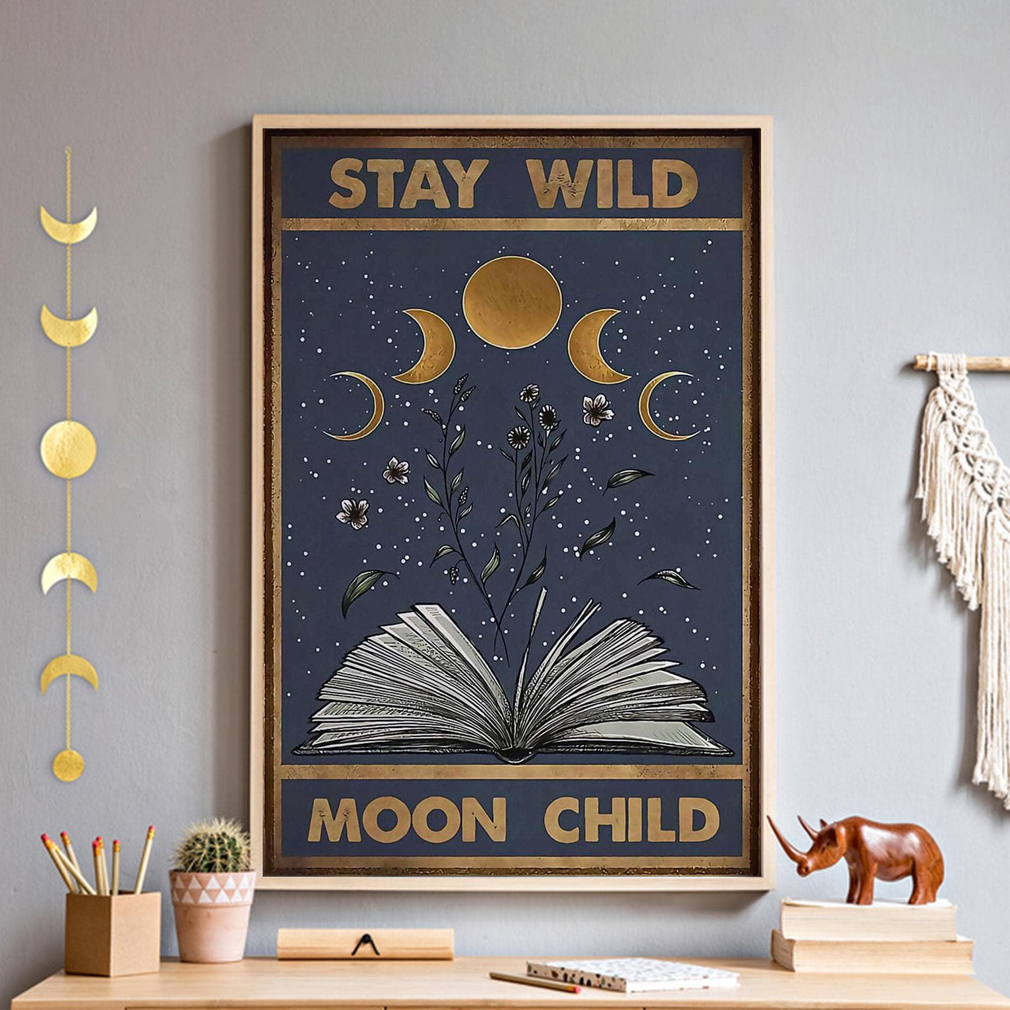 Boho Moon Book Lover Wall Art, Stay Wild Moon Child Poster Vintage ...